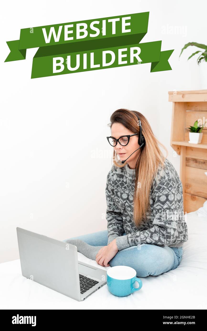 Conceptual caption Website Builder. Business showcase construction of ...