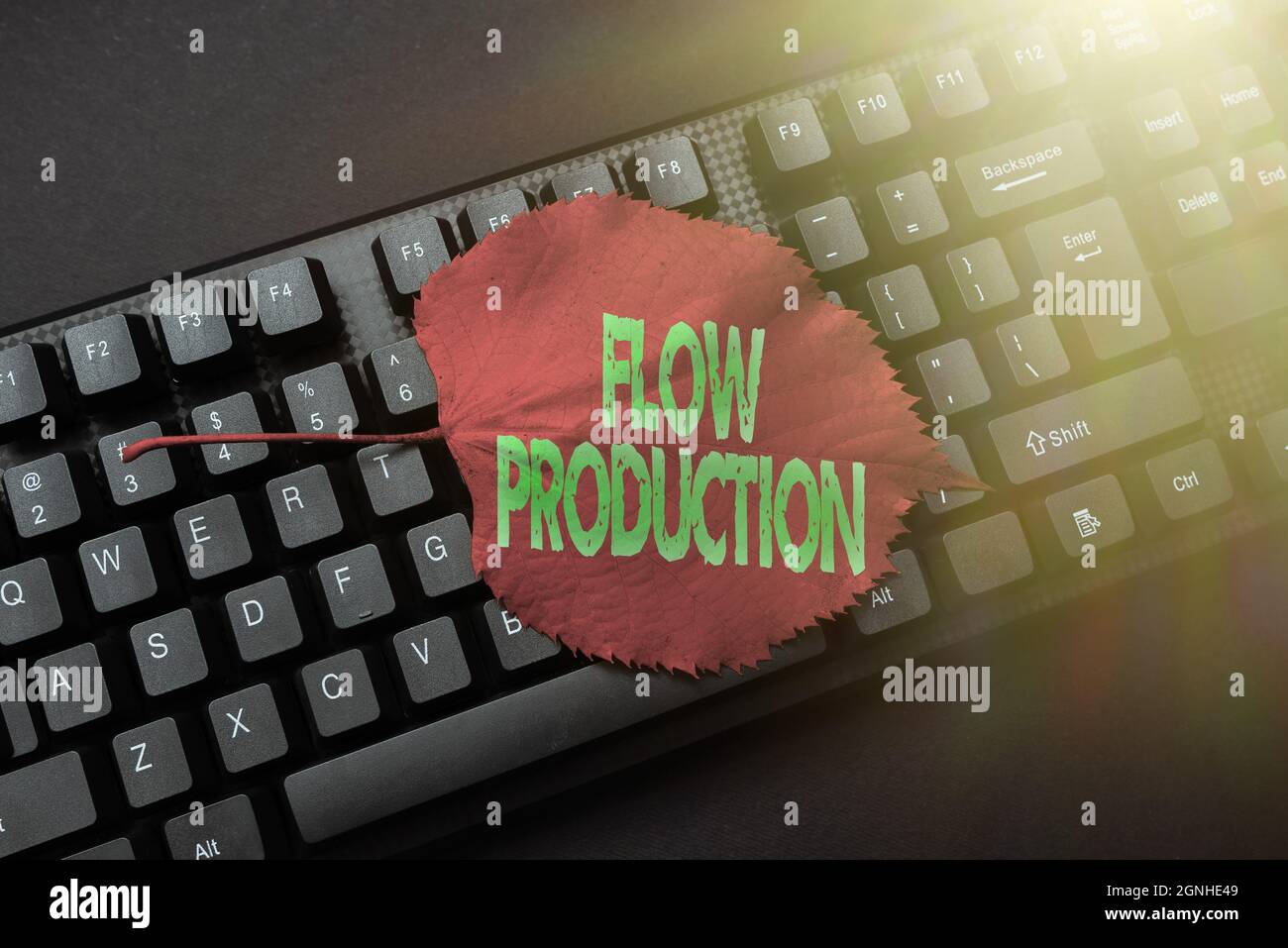 Handwriting text Flow Production. Business overview items are produced ...