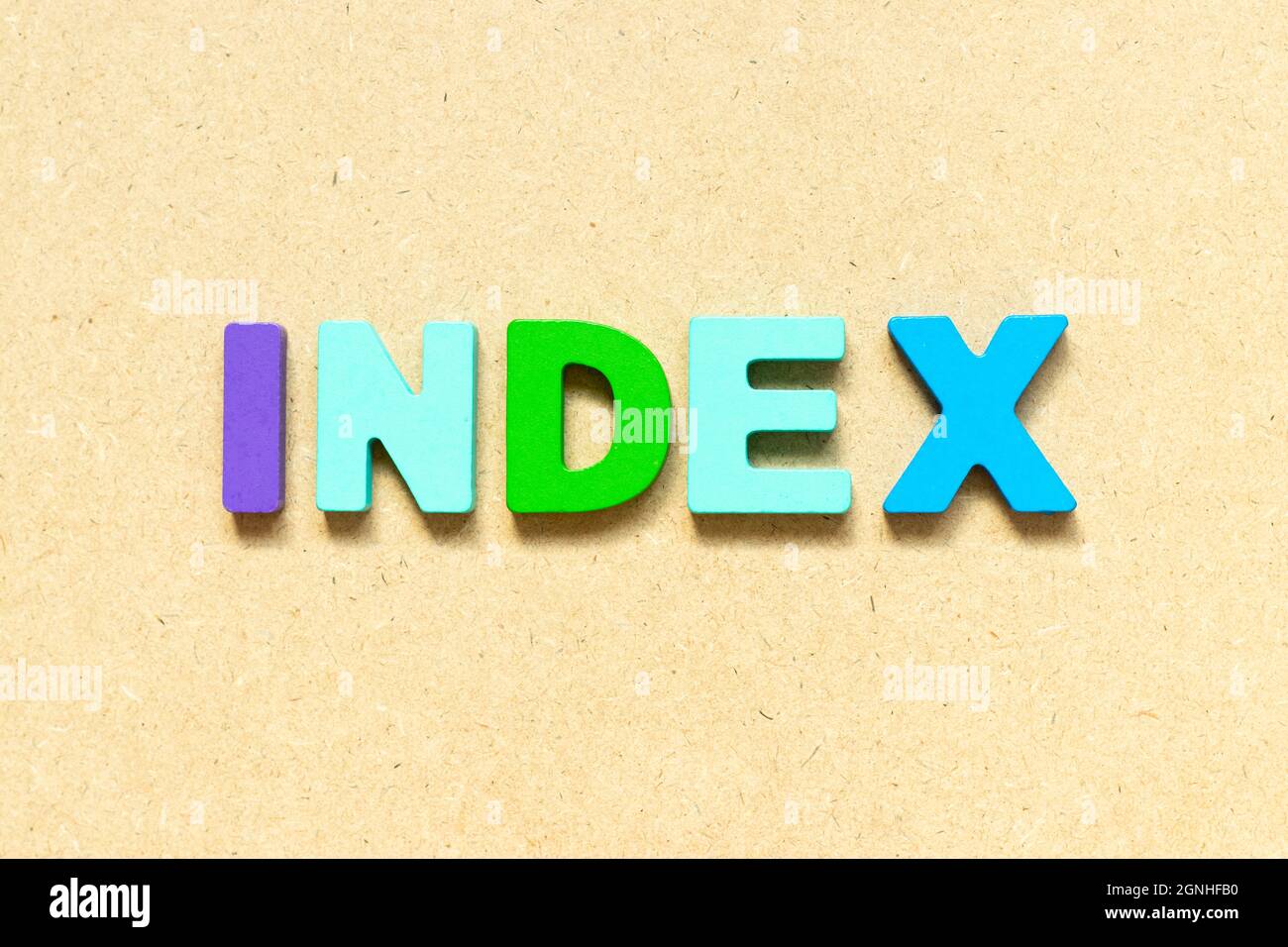 Color alphabet letter with word index on wood background Stock Photo ...