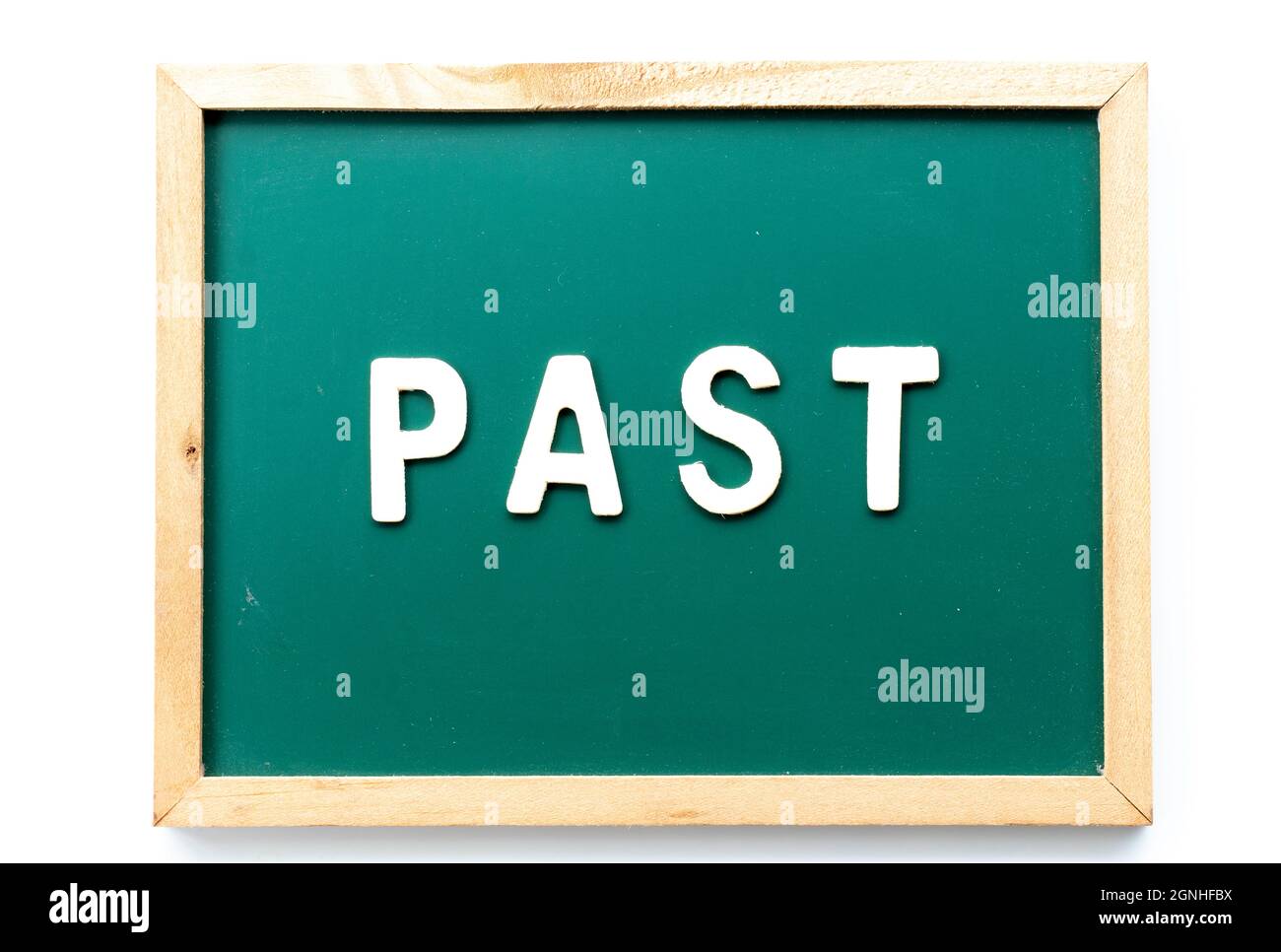 Letter in word past in blackboard on white background Stock Photo - Alamy