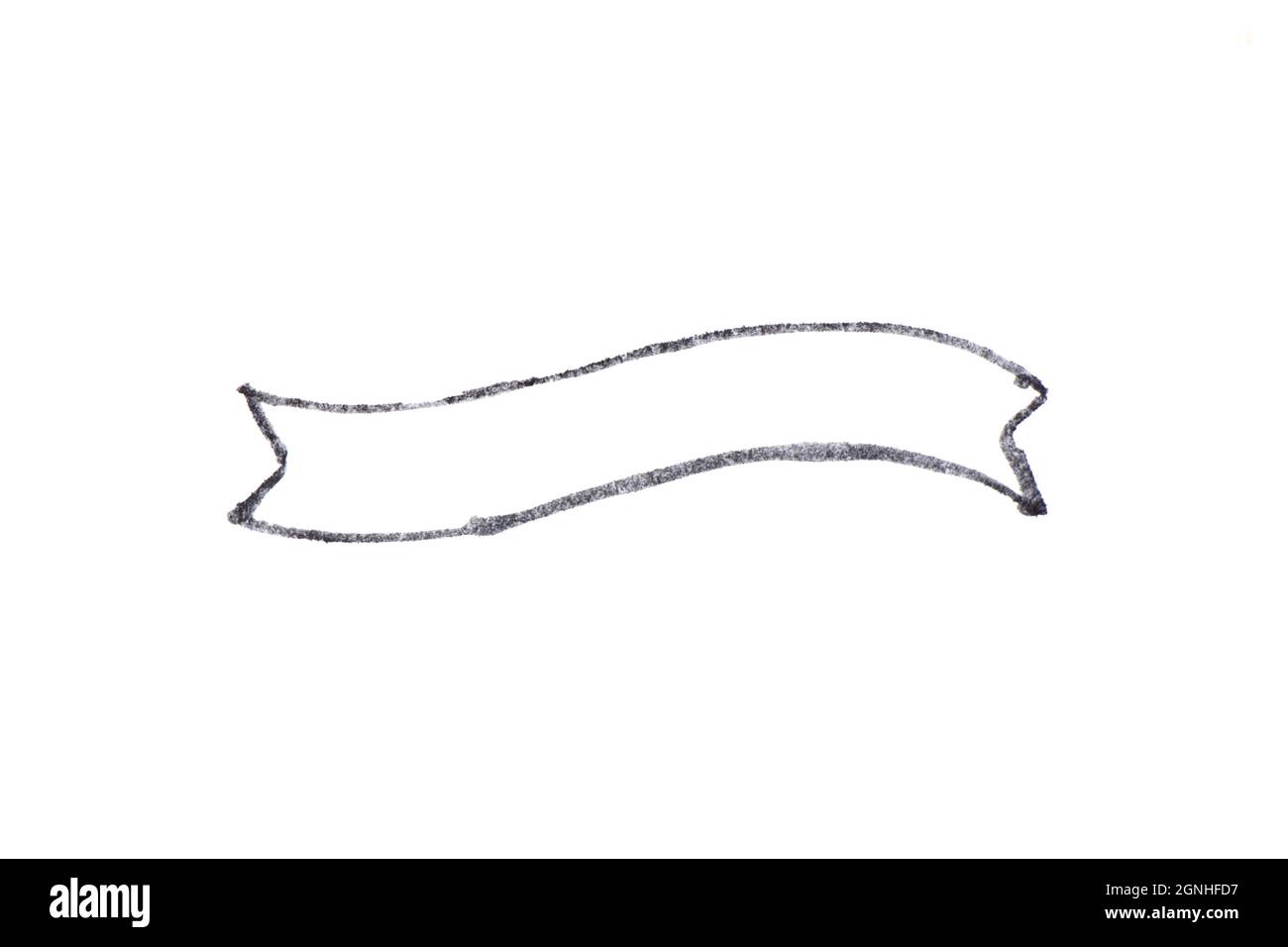 Black watercolor handdrawing of ribbon banner on white paper background ...