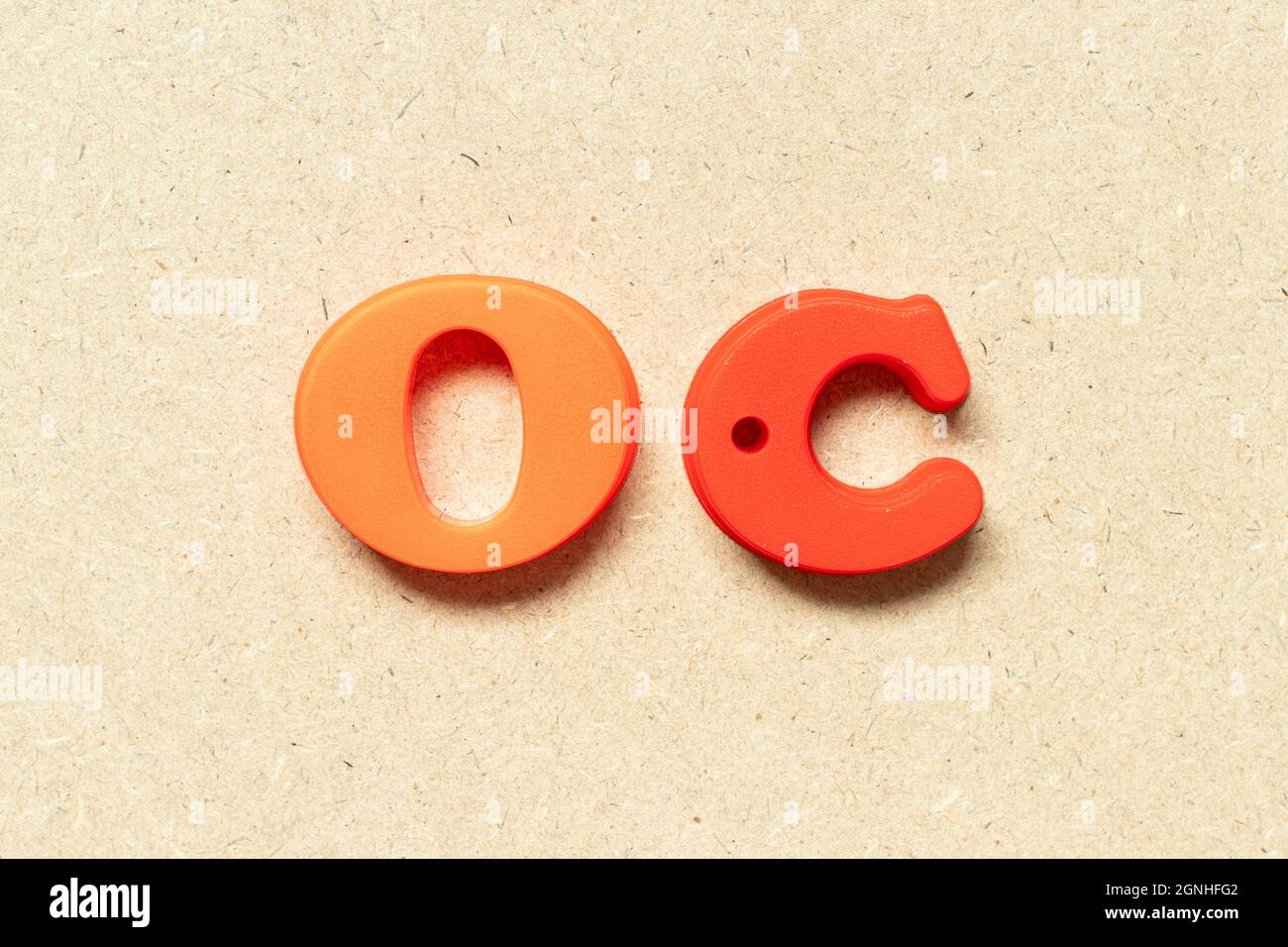 Plastic alphabet letter in word OC (Abbreviation of opportunity cost or ...