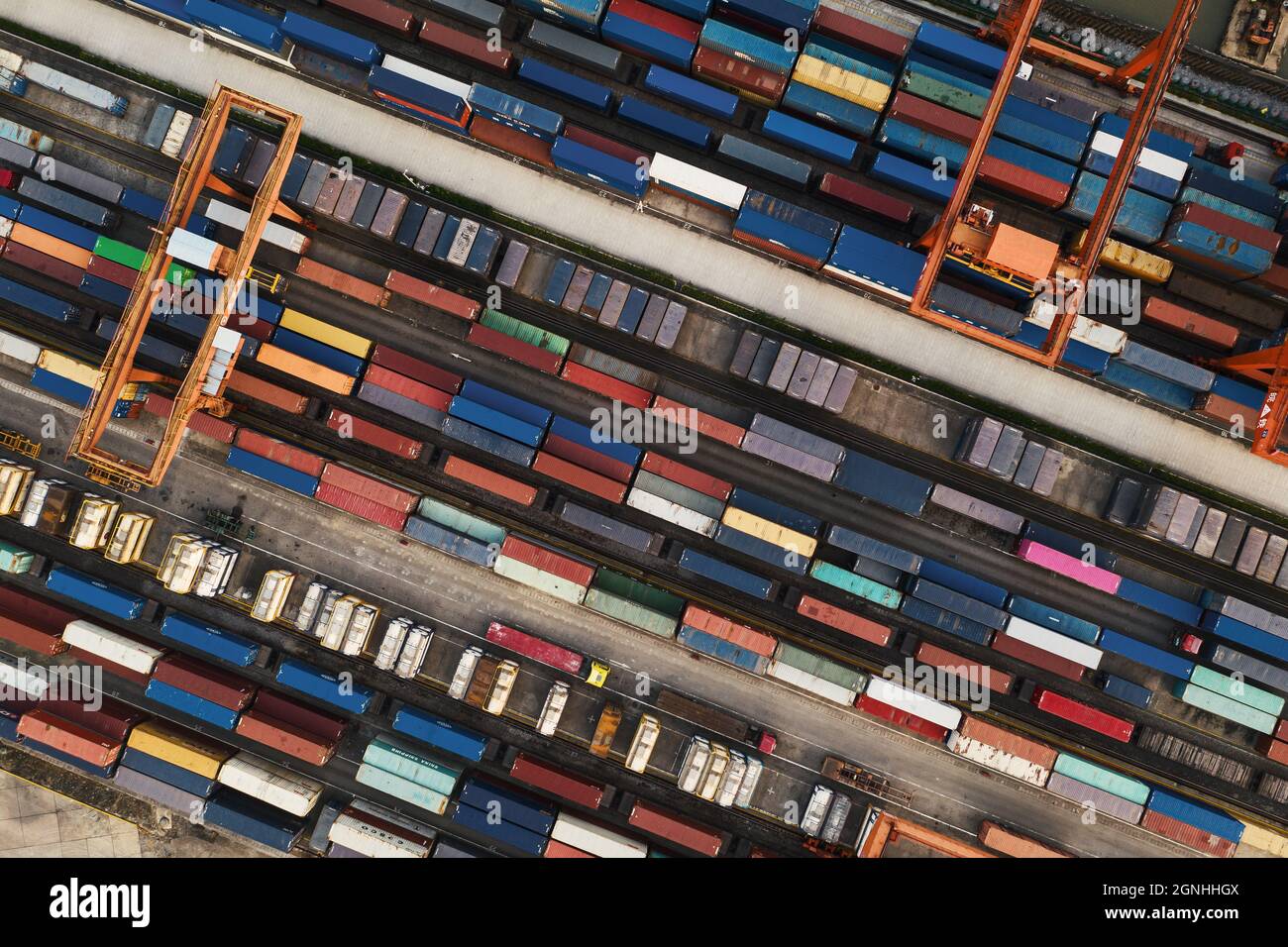 Containers and seaport, trade and logistics. Aerial photographs Stock ...