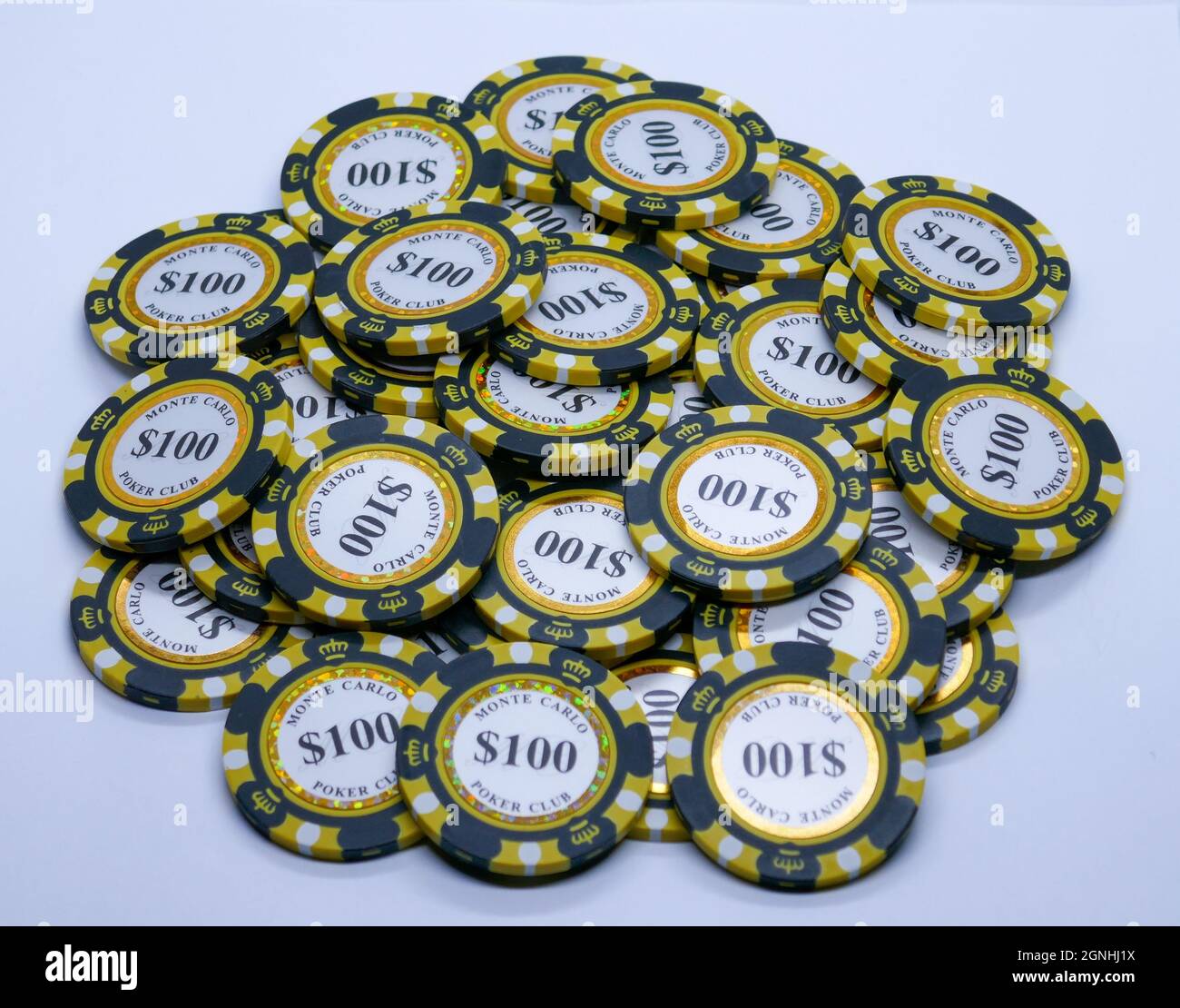 Pile of gambling $100 tokens or heap of falling realistic casino chips ...