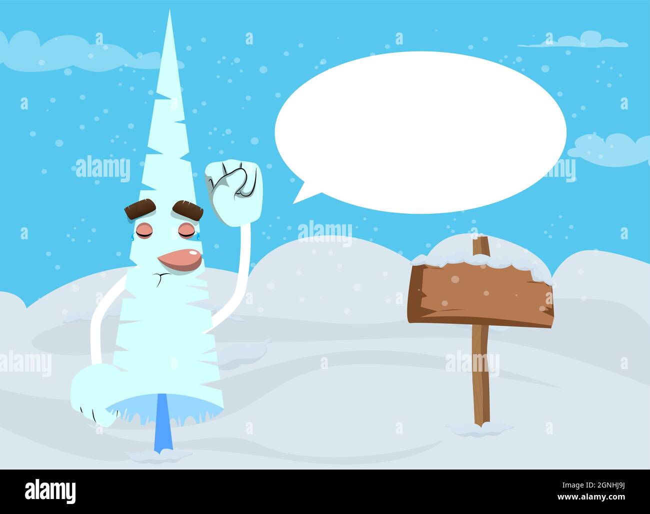 Cartoon winter pine trees with faces making power to the people fist ...