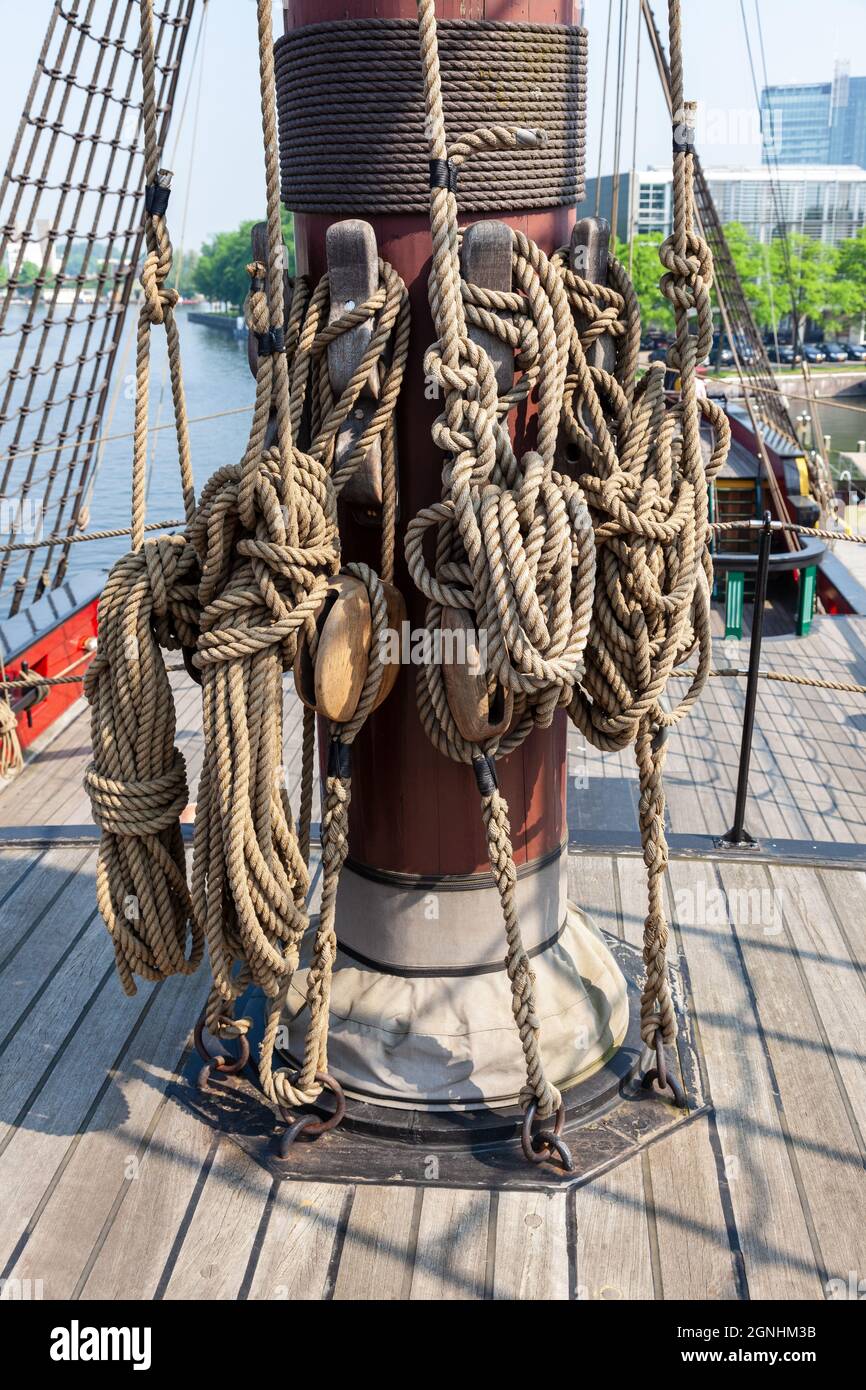 classic tall ship with rope rigging and sails Stock Photo - Alamy