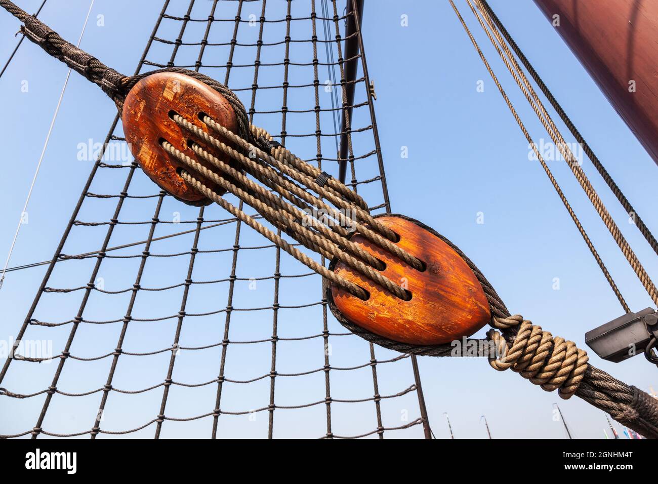 classic tall ship with rope rigging and sails Stock Photo - Alamy