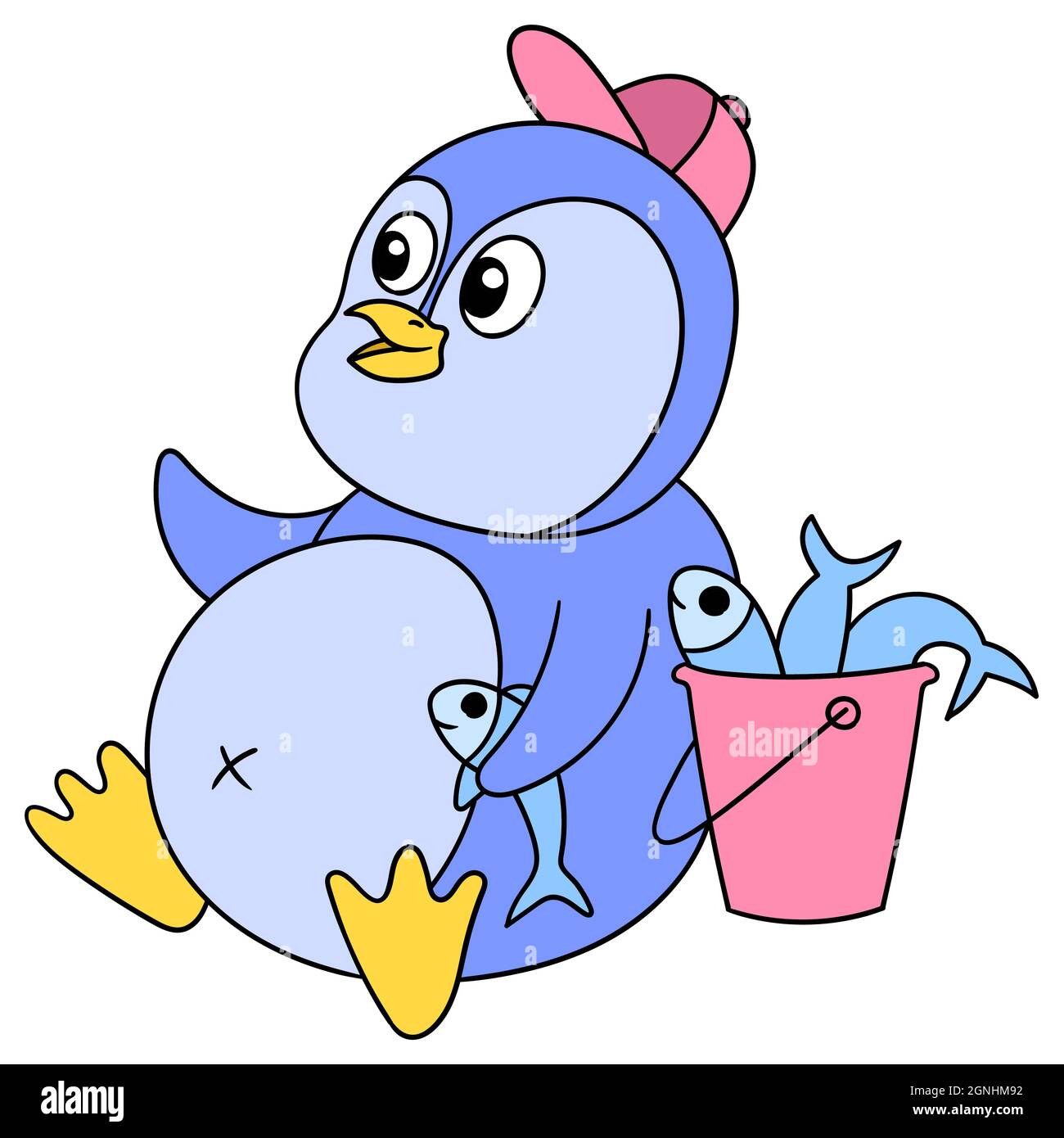 fat penguin eating a bucket of fish Stock Vector Image & Art - Alamy