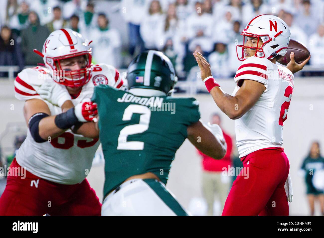 East Lansing, Michigan, USA. 25th Sep, 2021. Nebraska quarterback ...