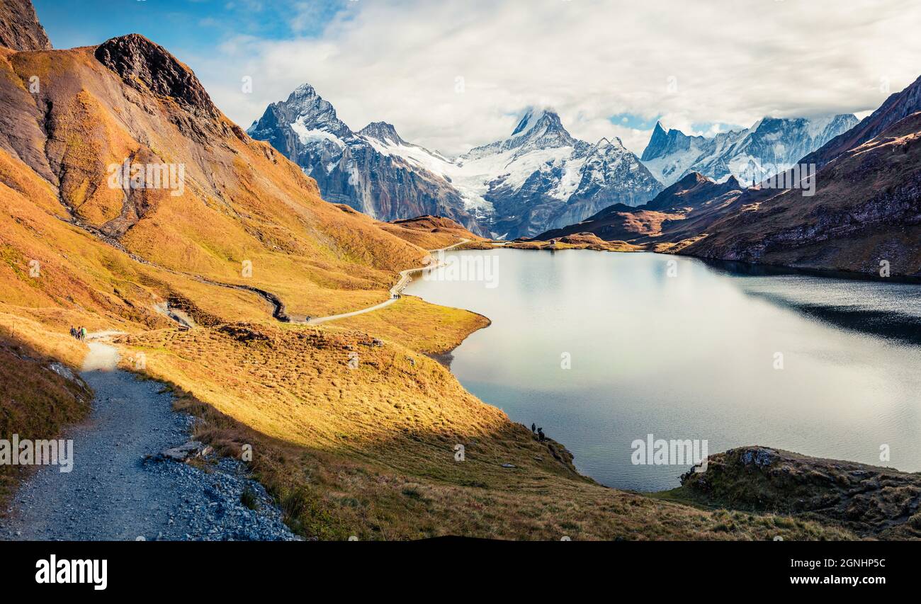 Amazing morning view of Bachalp lake / Bachalpsee, Switzerland. Nice ...