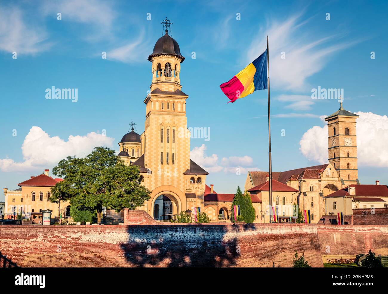 Amazing morning view of bell tower of Reunification Cathedral ...