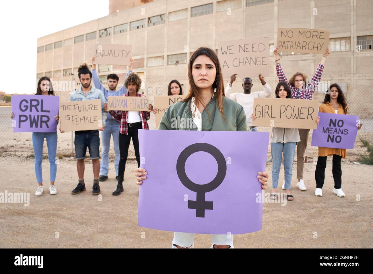 Group of people activist protesting. Feminist women demonstration ...
