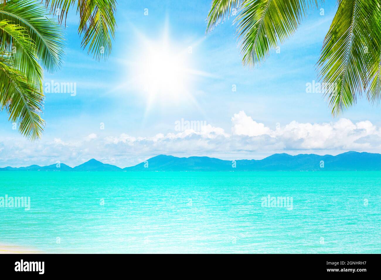 Tropical island beach background exotic landscape, turquoise sea water ...
