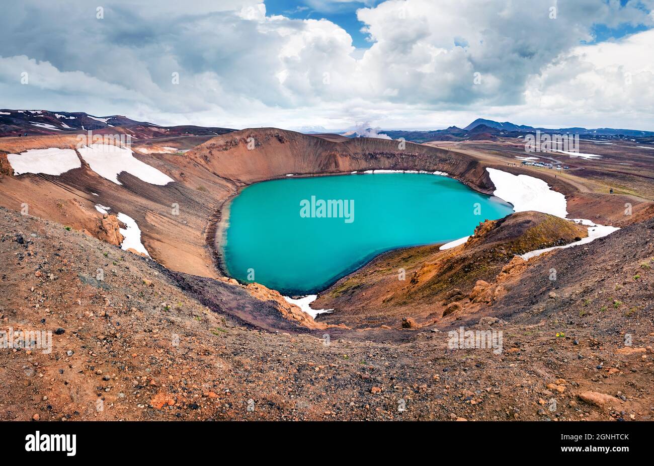 Impressive summer view of crater pool of Krafla volcano. Dramatic ...