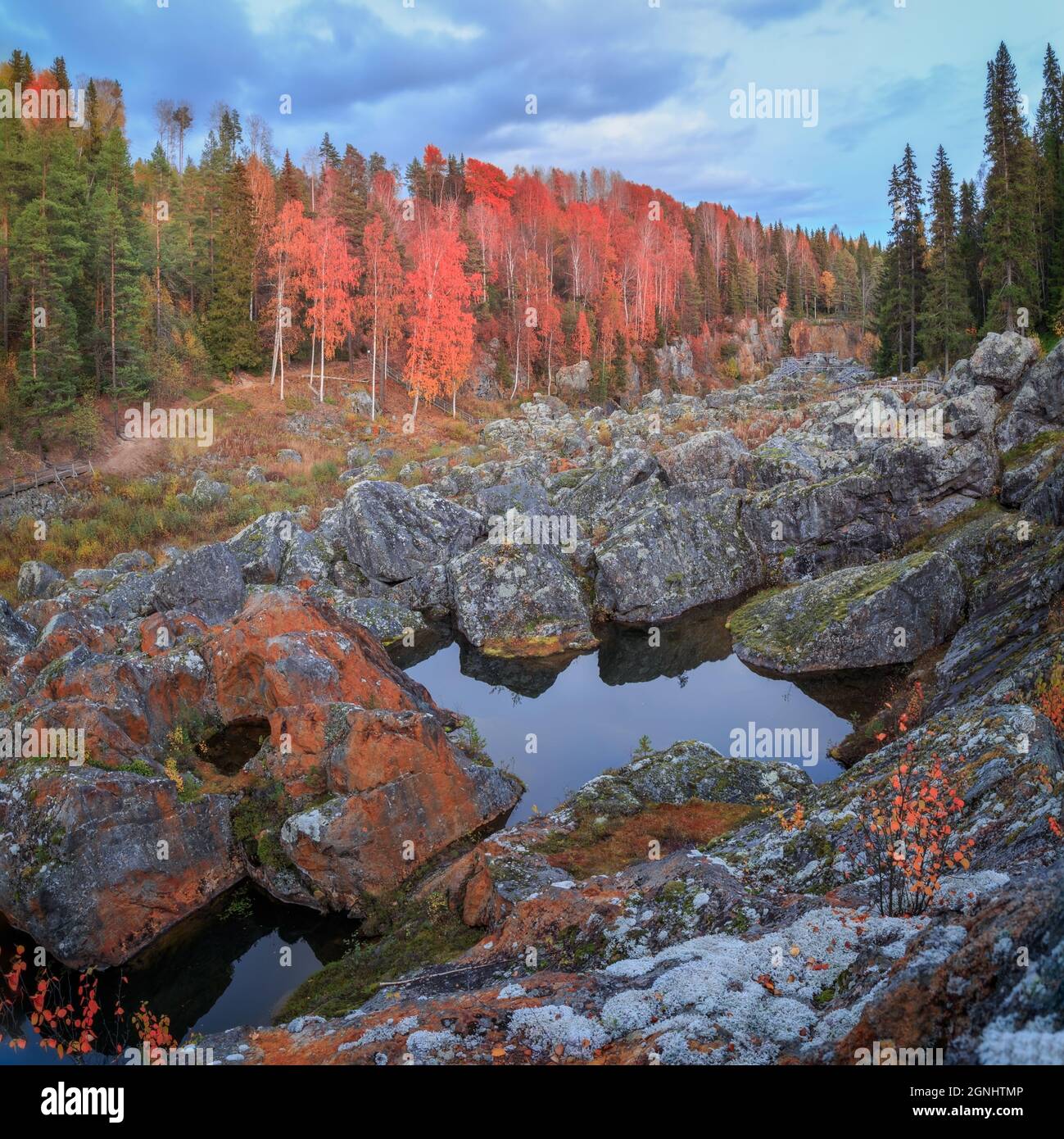 autumn, mountain, forest landscape with rocks and water Stock Photo - Alamy