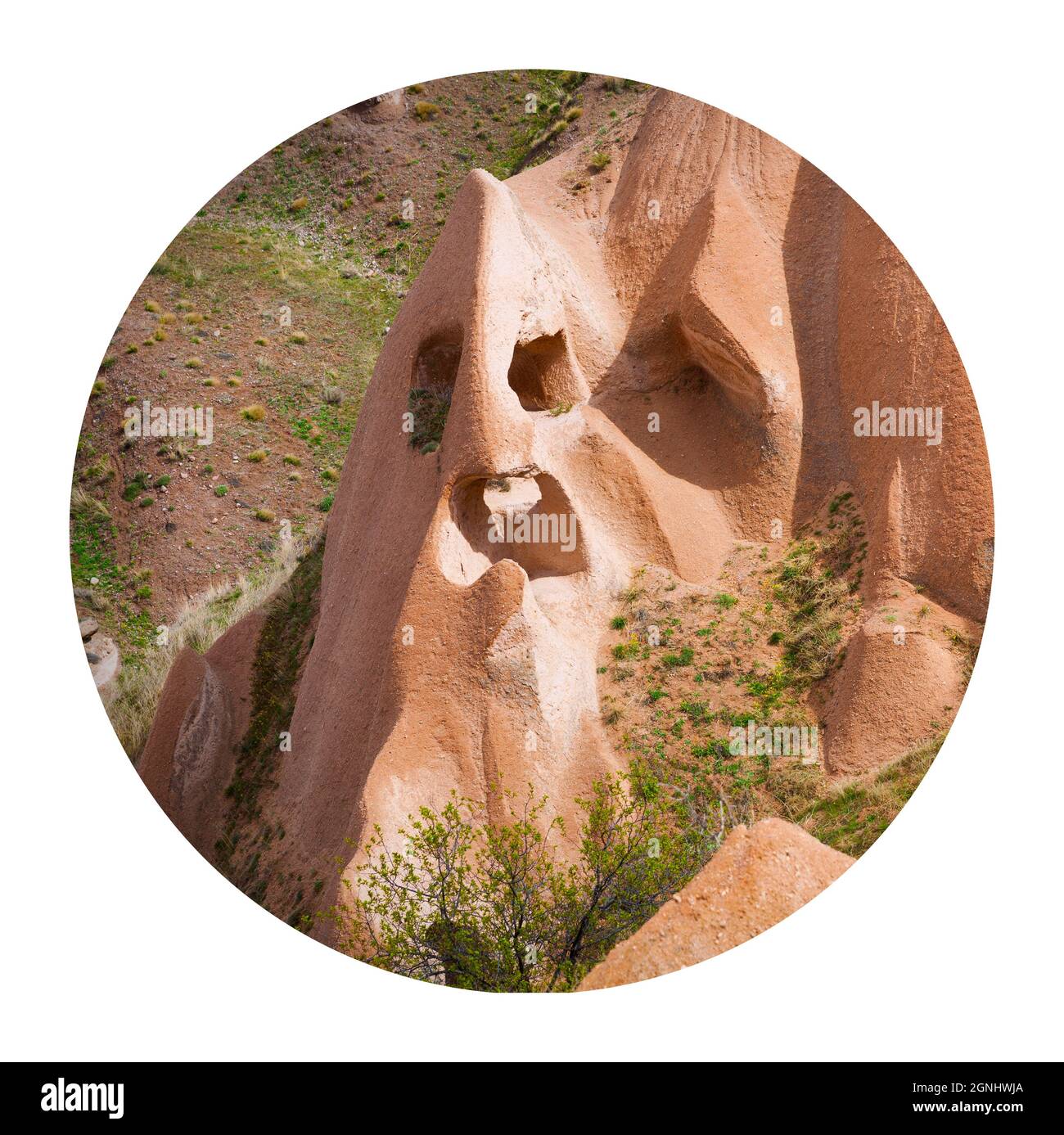 Round icon of nature with landscape. Amazing shapes in sandstone canyon ...