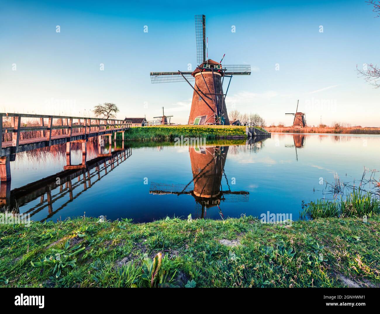 Famous windmills in Kinderdijk museum in Holland, UNESCO World Heritage ...