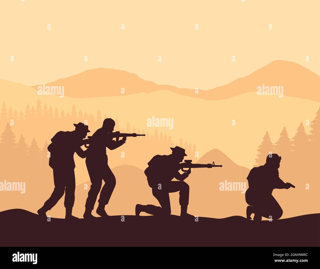 military squad silhouettes scene Stock Vector Image & Art - Alamy