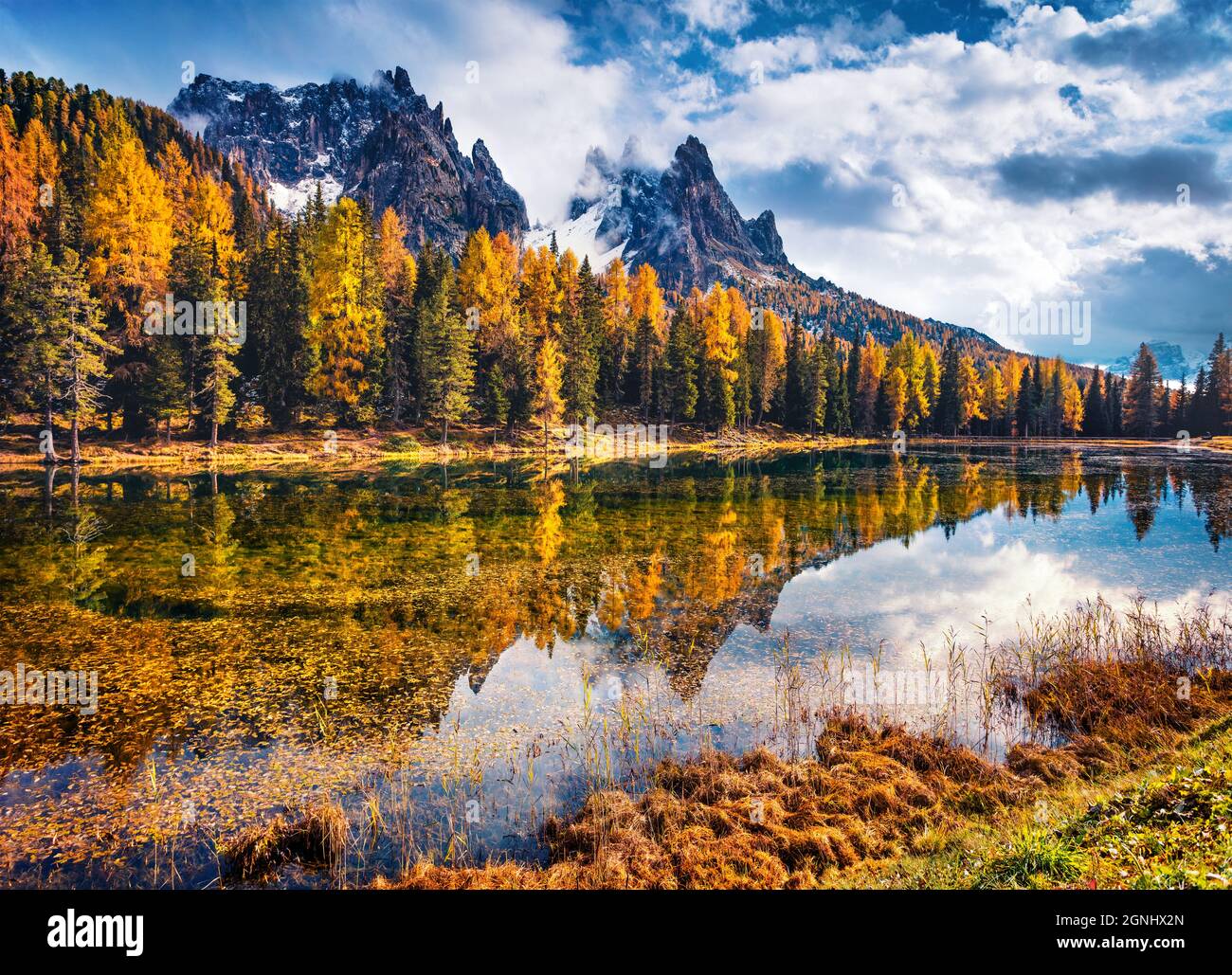 Colorful morning view of Dolomite Alps, Province of Belluno, Italy ...