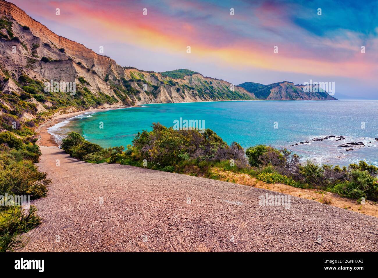 Incredible summer sunrise on Kanoula beach. Captivating morning ...