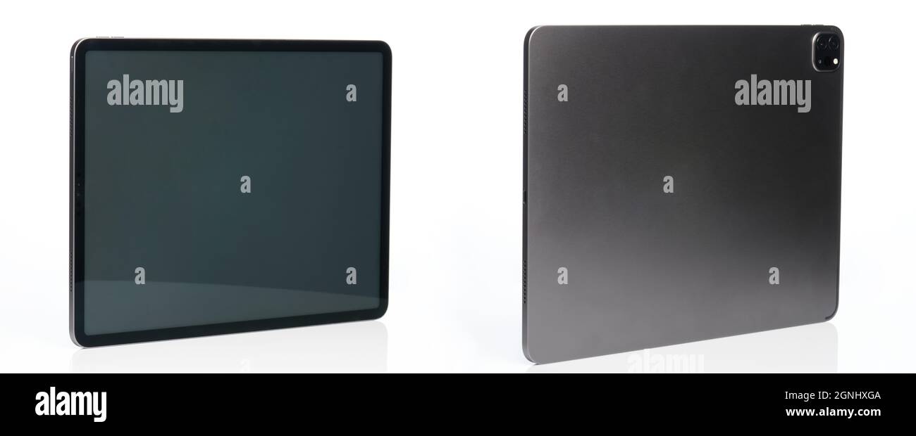 Grey metal tablet horizontal isometric view with buttons isolated Stock ...