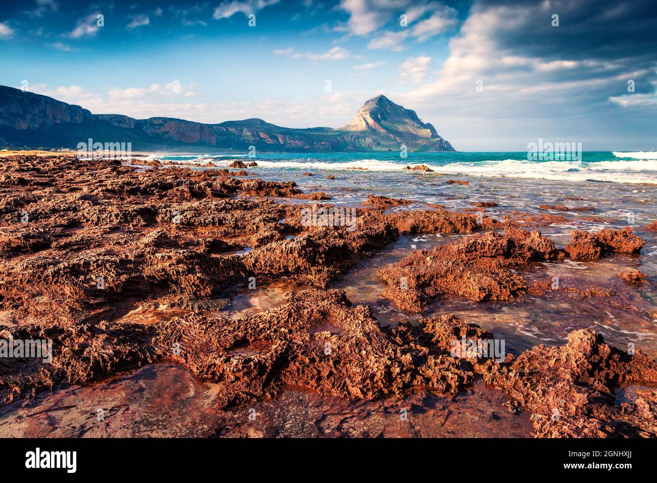 Exotic morning view of Monte Cofano nature reserve. Impressive ...
