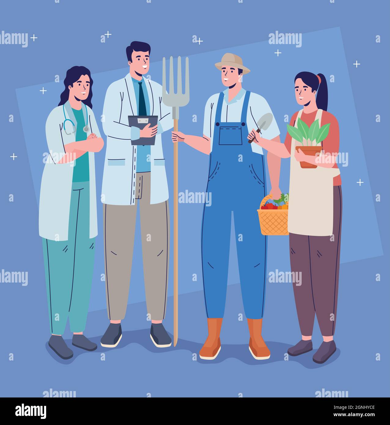 four professions workers characters Stock Vector Image & Art - Alamy
