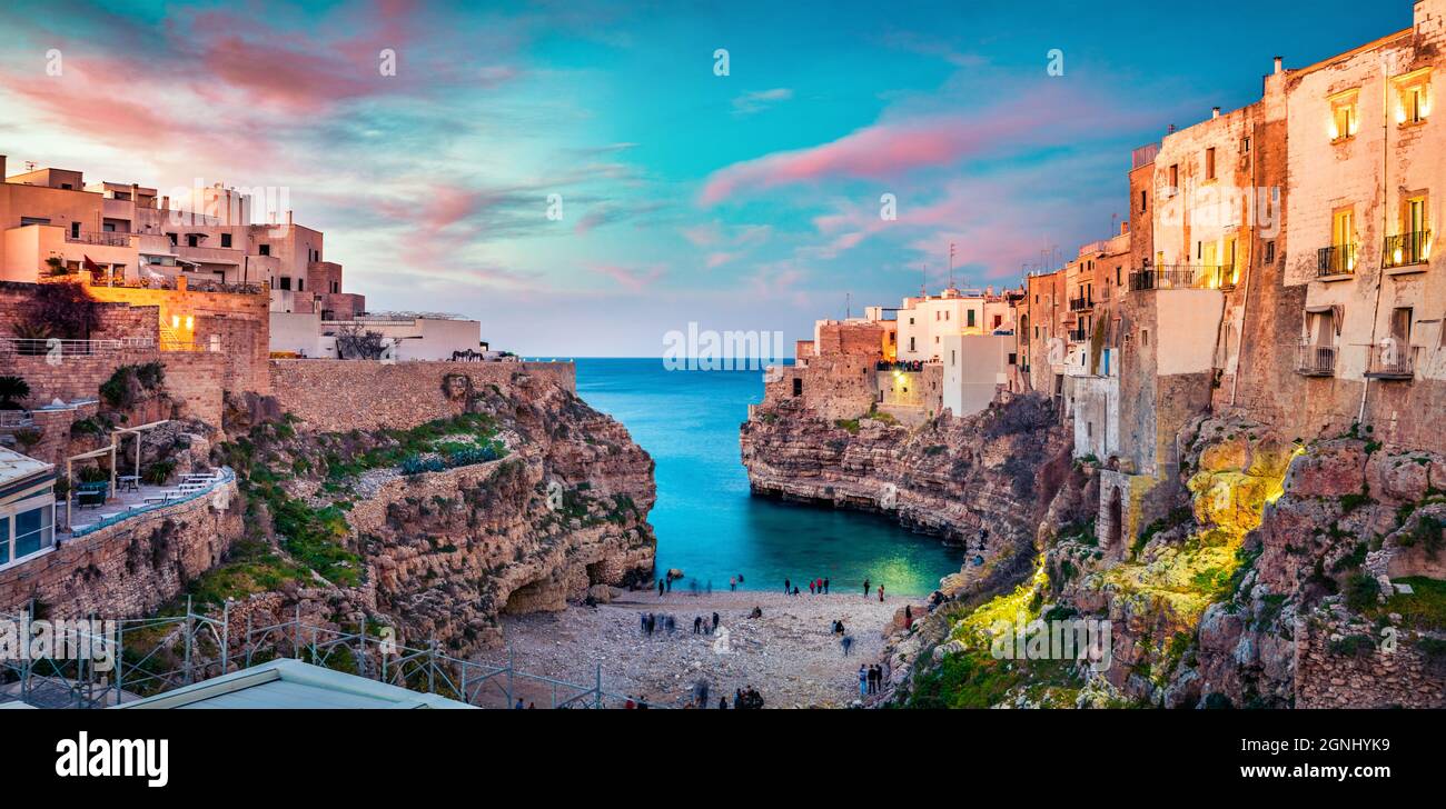Spectacular spring cityscape of Polignano a Mare town, Puglia region ...