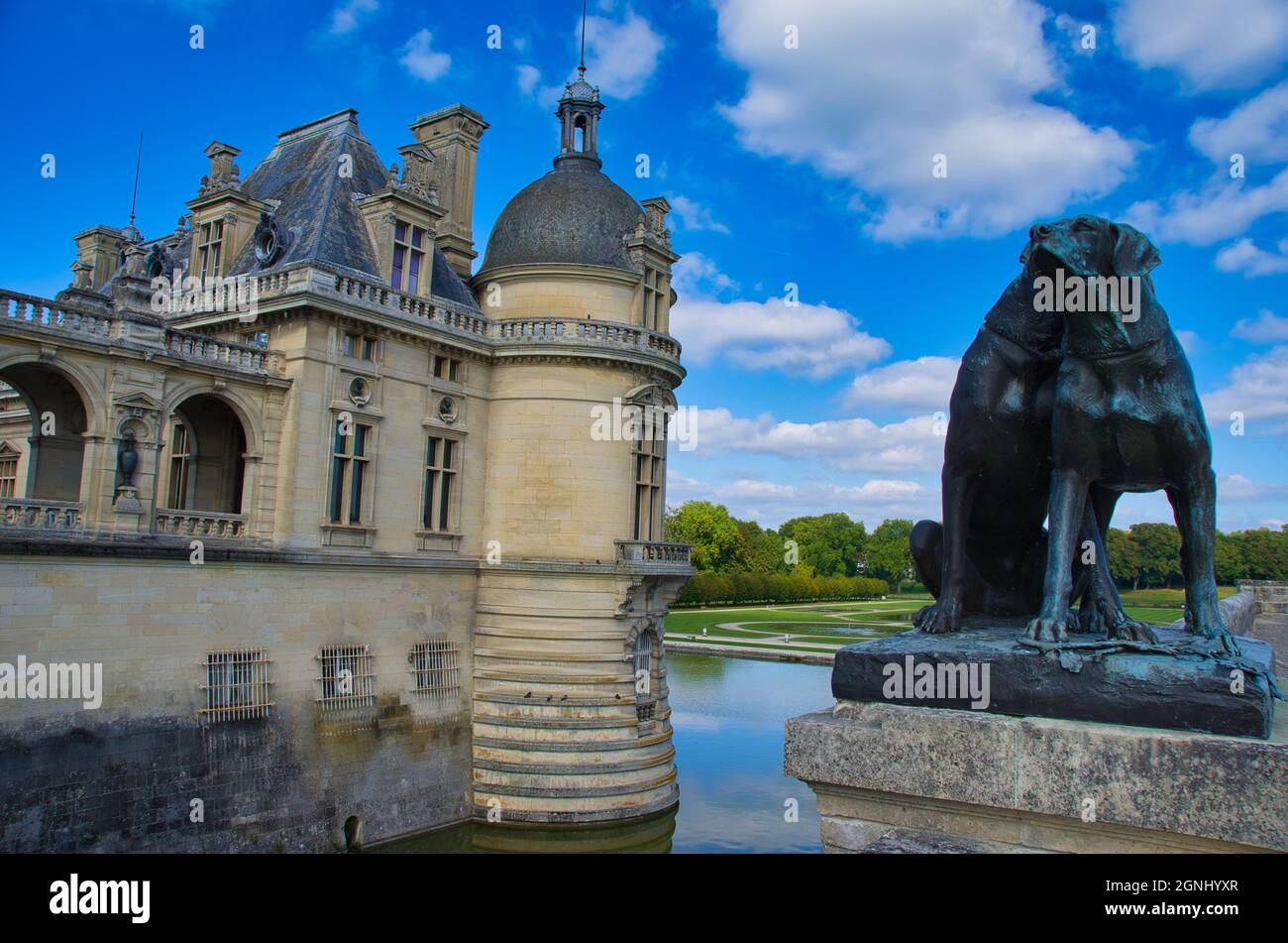 Chantilly castle and its beautiful park in the Val d'Oise area in ...