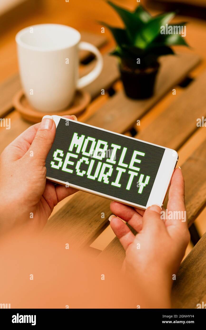 Text showing inspiration Mobile Security. Conceptual photo Protection ...