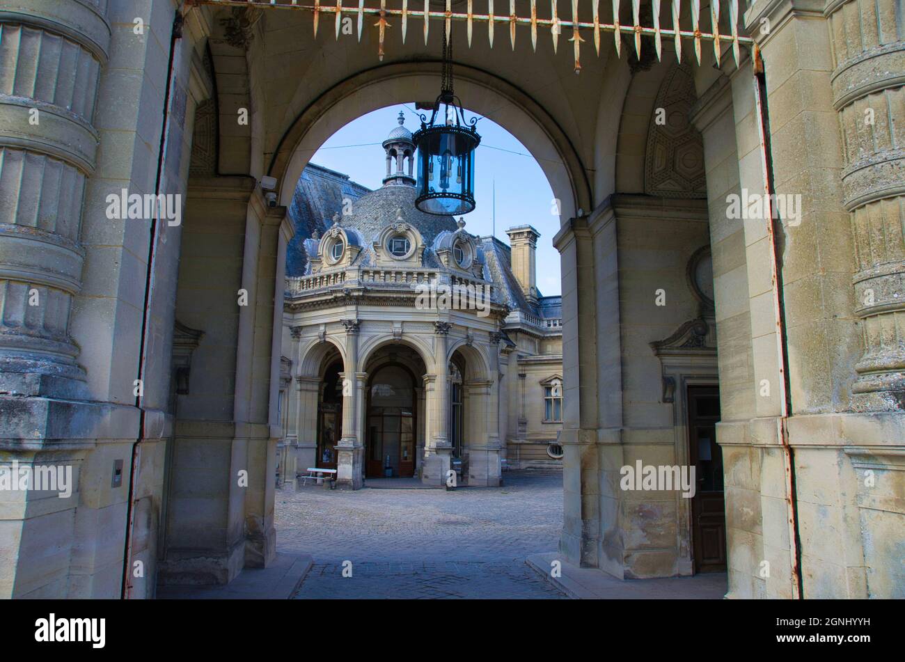 Chantilly castle and its beautiful park in the Val d'Oise area in ...