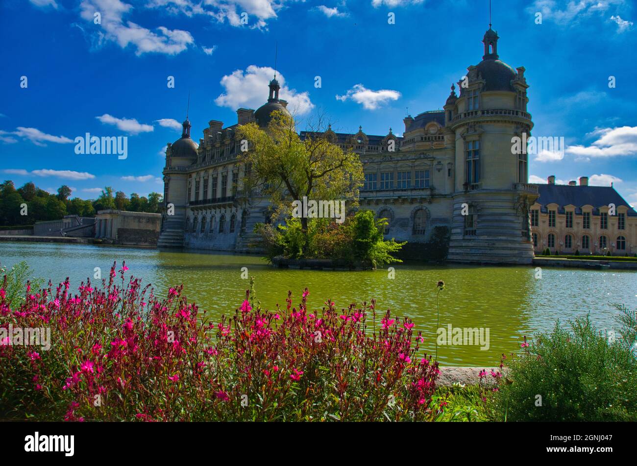 Chantilly castle and its beautiful park in the Val d'Oise area in ...