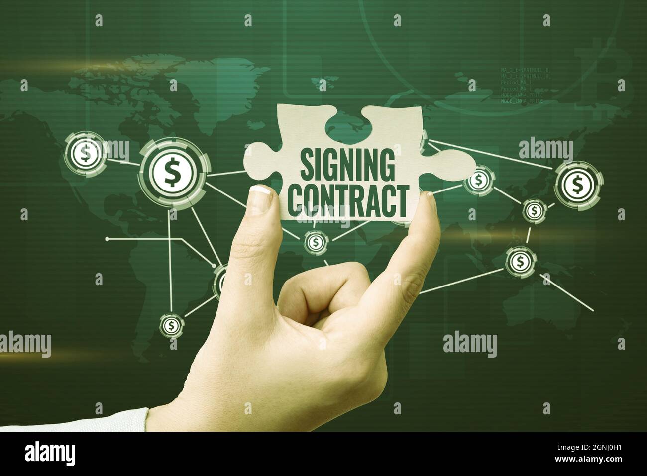Writing displaying text Signing Contract. Business overview the parties ...