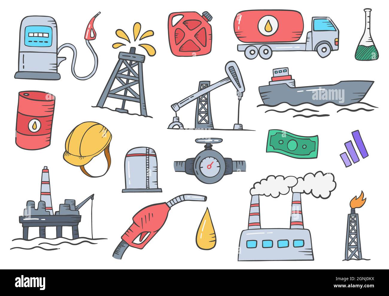 oil and gas industry concept doodle hand drawn set collections with ...