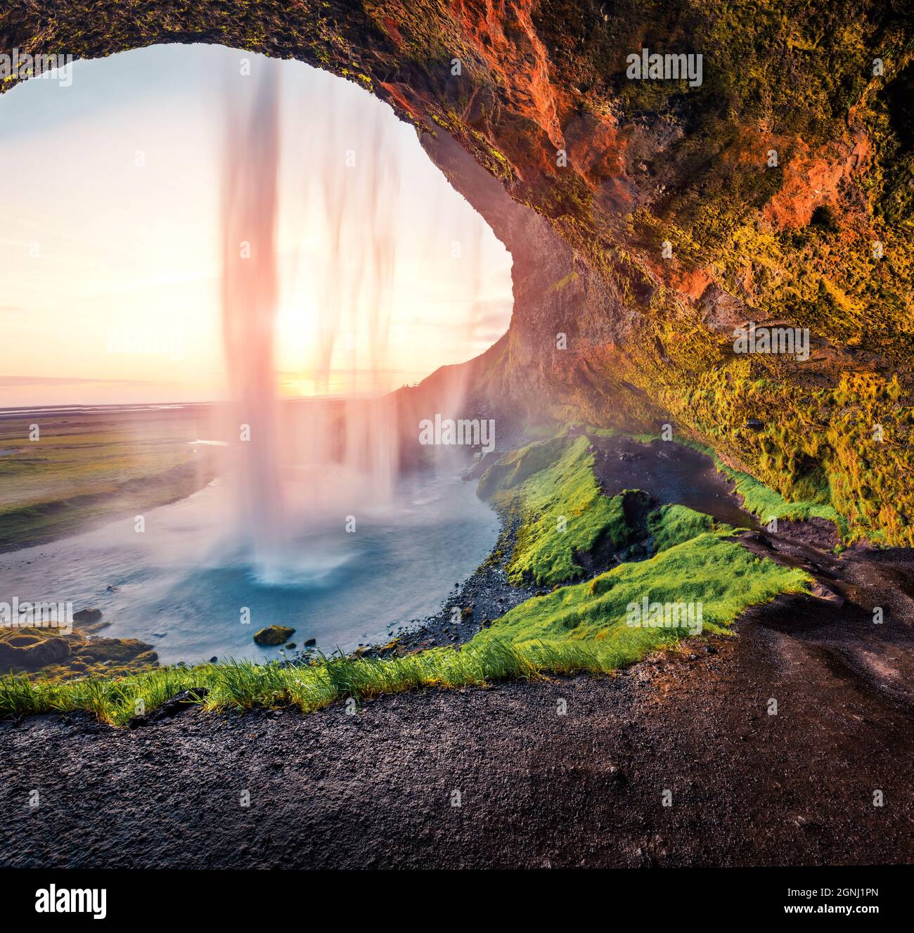 Populat tourist destination - Seljalandsfoss, where tourists can walk ...