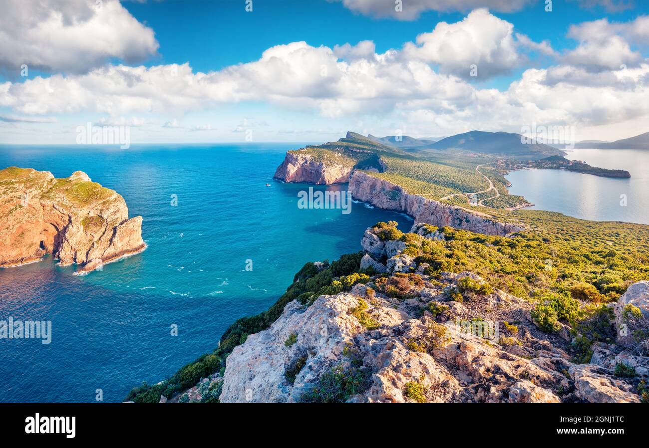 Spectacular summer view of Caccia cape. Adorable morning scene of ...