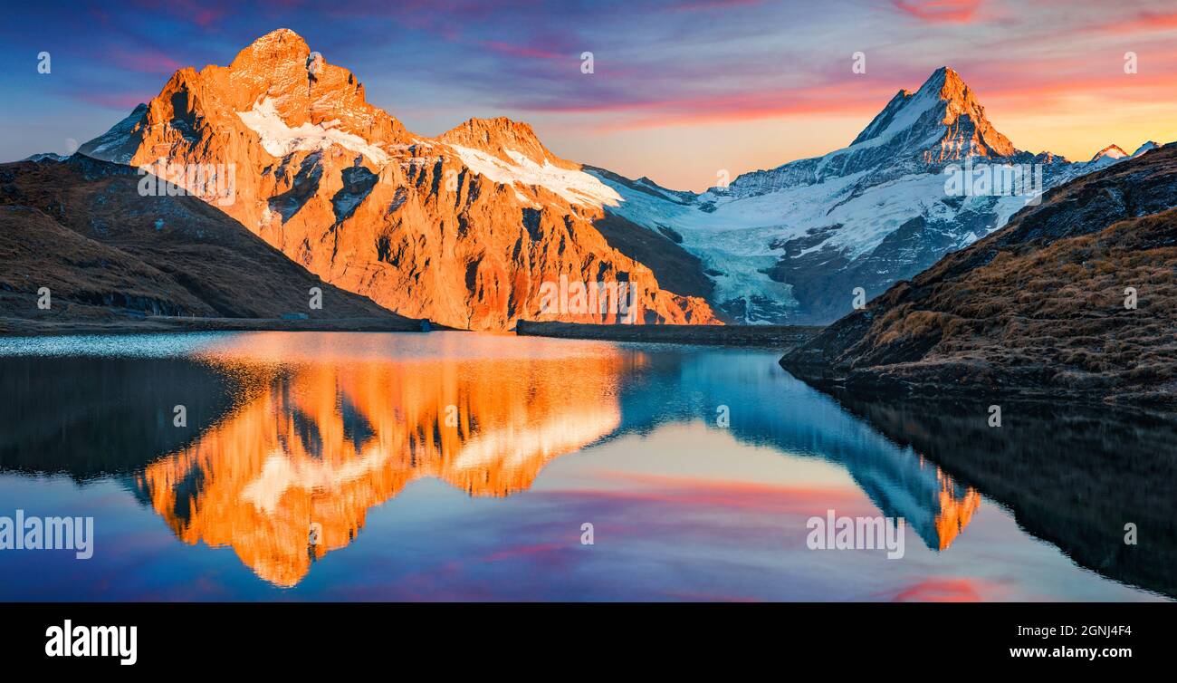Awesome evening panorama of Bachalp lake (Bachalpsee), Switzerland ...