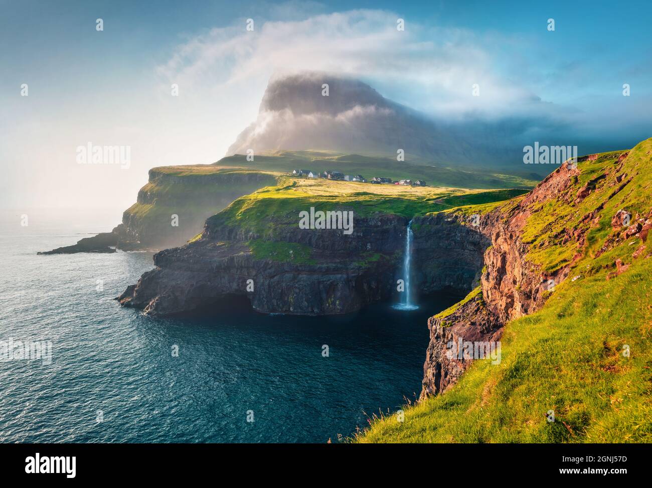 Gorgeous morning scene of Mulafossur Waterfall. Amazinf summer view of ...