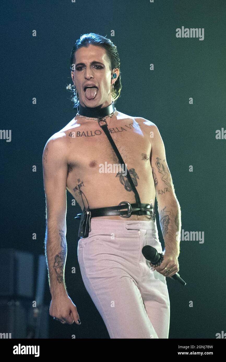 David Damiano of the Maneskin performing on stage during the Global ... David Damiano of the Maneskin performing on stage during the Global ...
