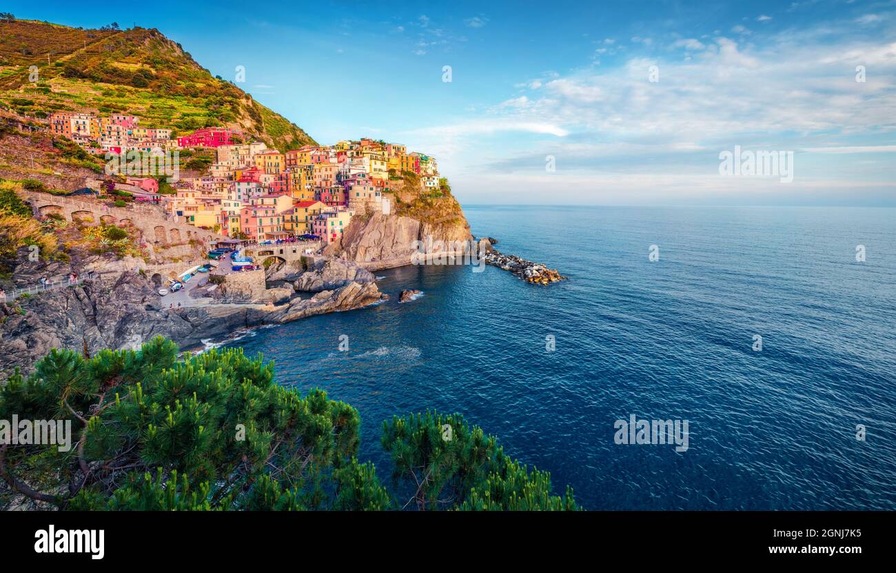 Wonderful summer cityscape of Manarola, second city of Cique Terre ...