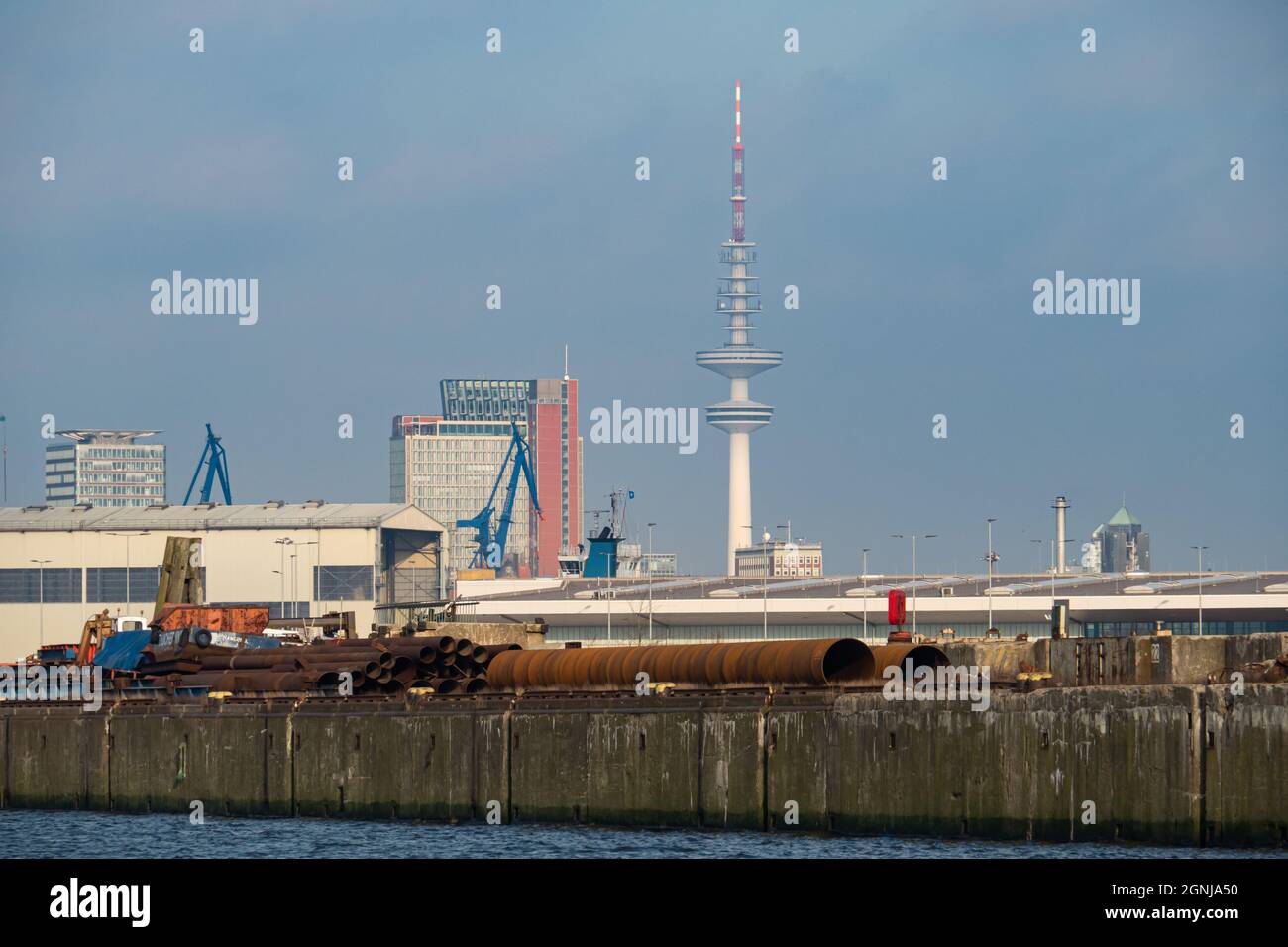 Hamburg, Germany - December 29th 2018: Harbour docks in front of the ...