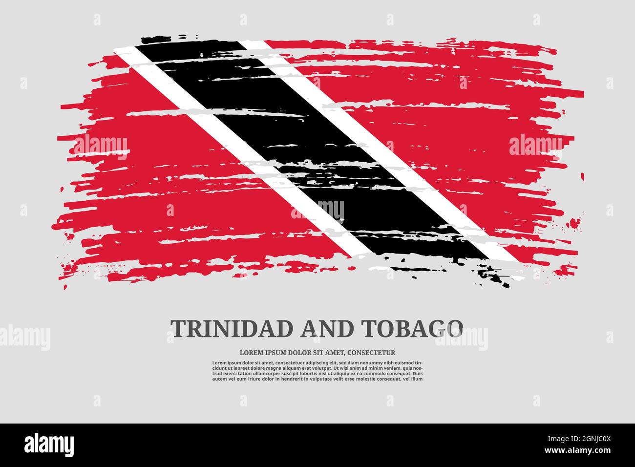 Trinidad and Tobago flag with brush stroke effect and information text poster, vector background ...