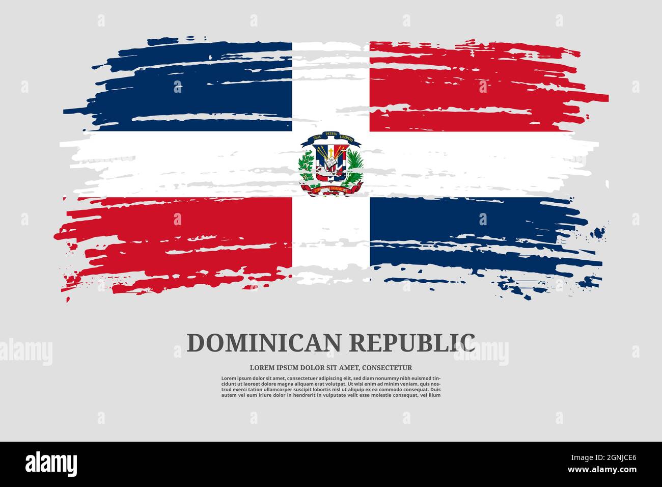 Dominican Republic flag with brush stroke effect and information text ...