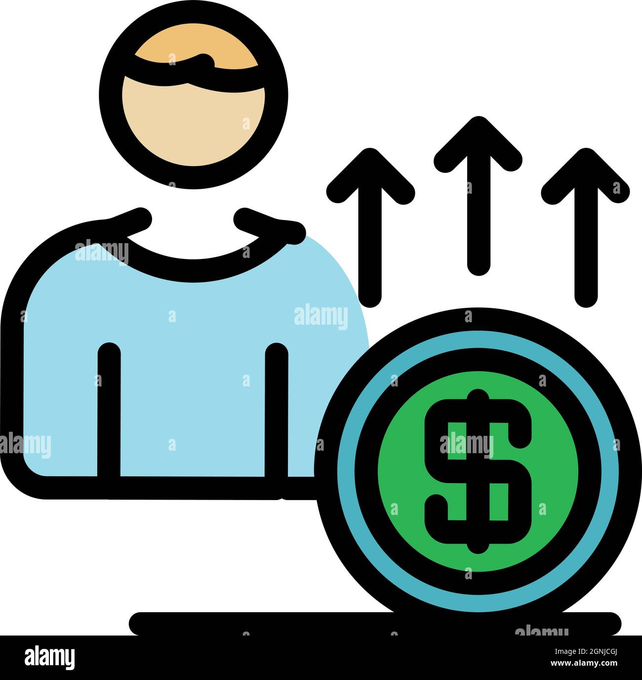Increase money icon. Outline increase money vector icon color flat ...
