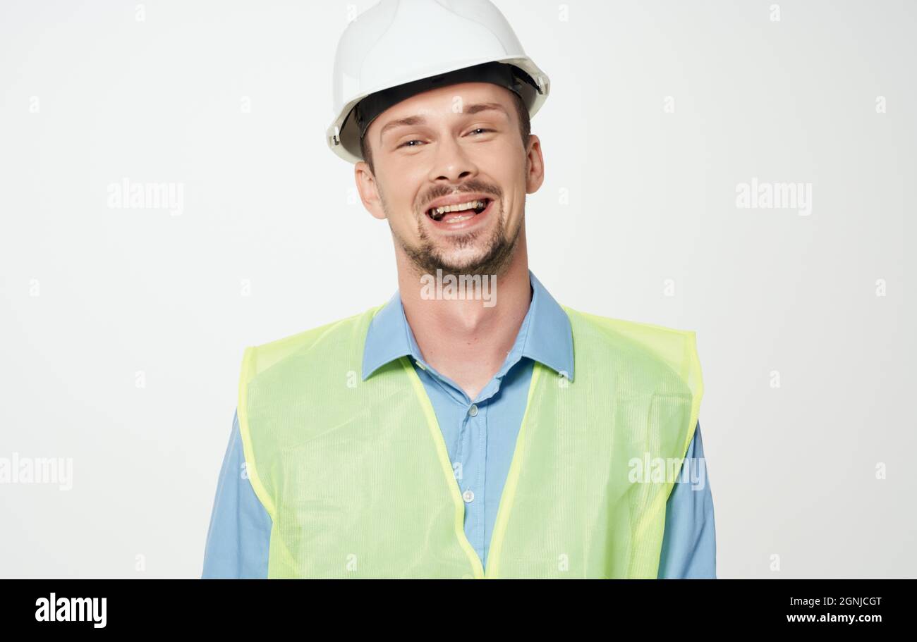 worker in a white helmet engineer safety isolated background Stock ...