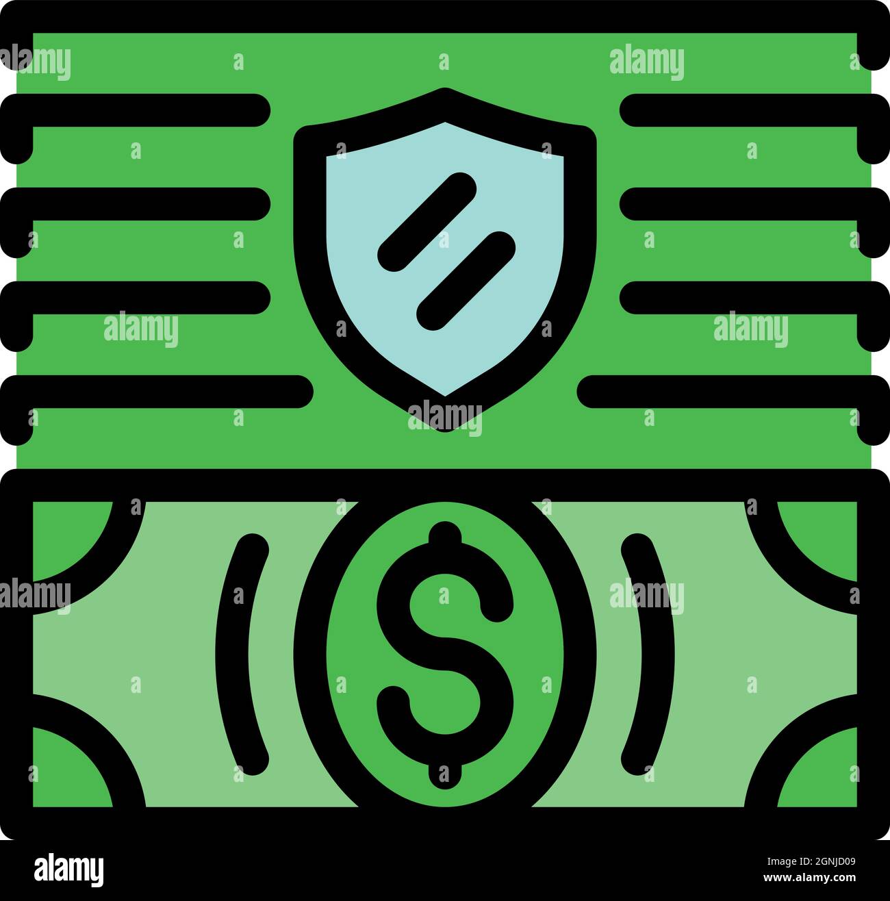 Protected cash icon. Outline protected cash vector icon color flat ...