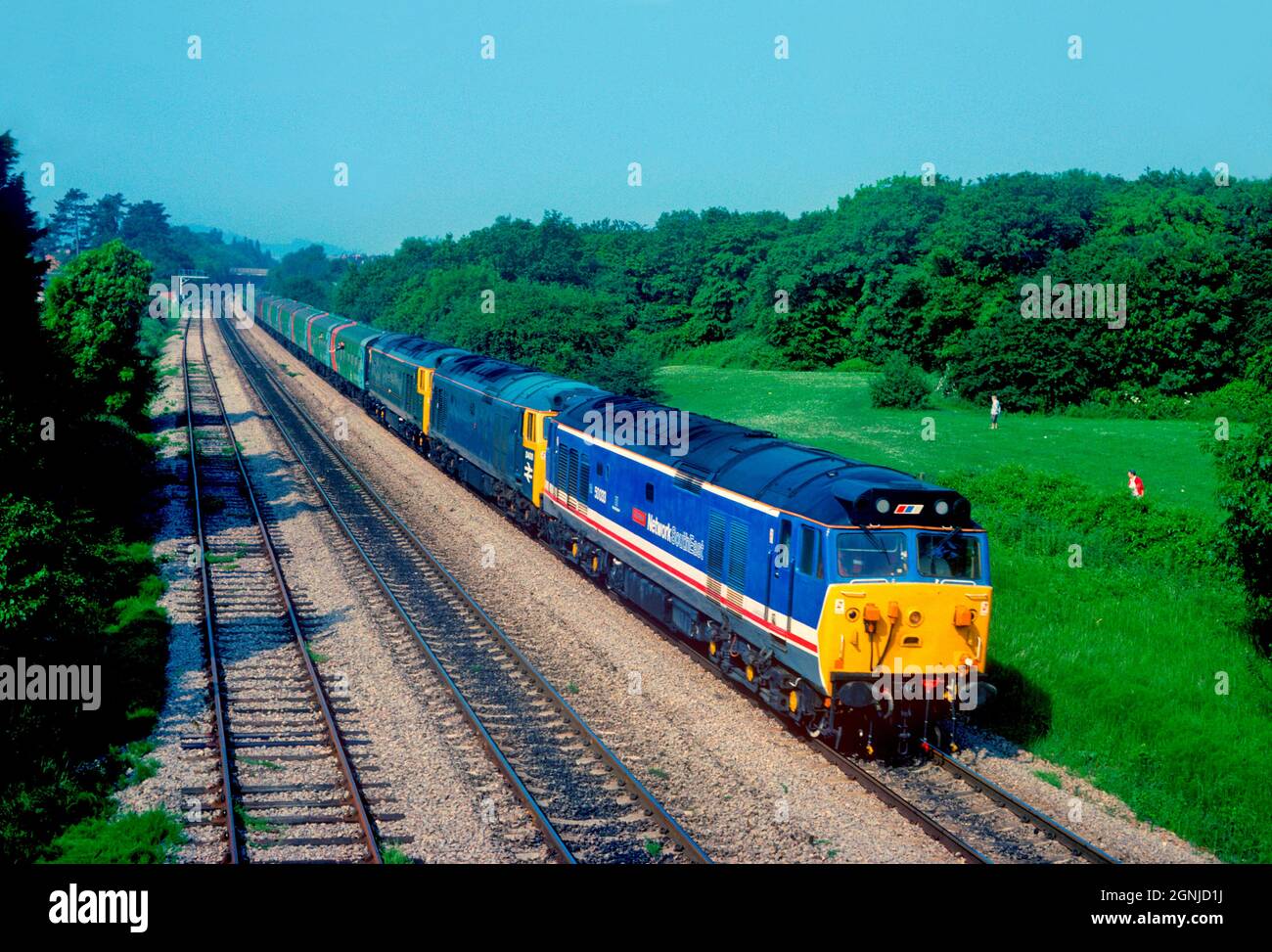 Three Class 50 diesel locomotives numbers 50033, 50050 and 50007 triple ...