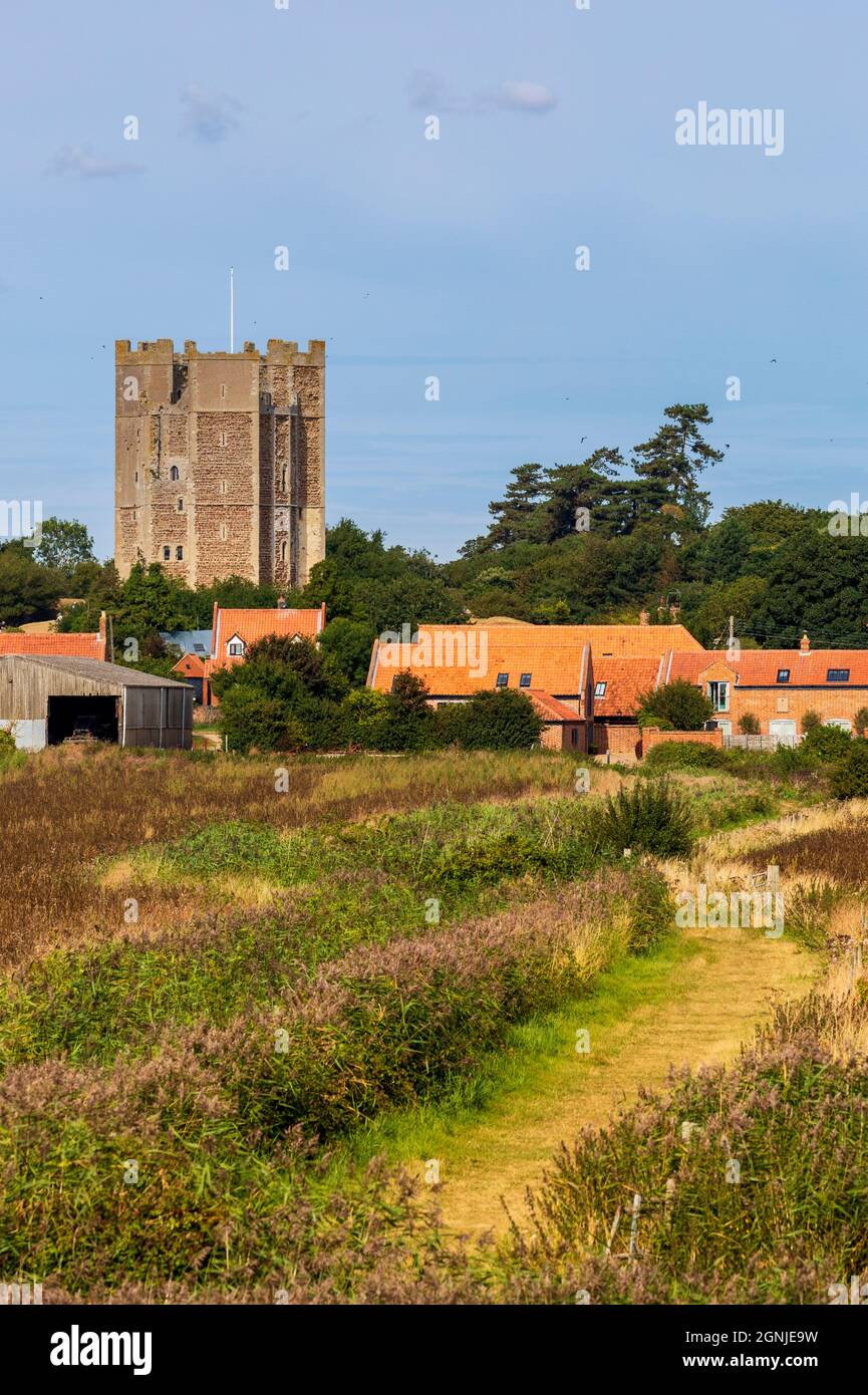 Orford Castle across the fields from the River Ore, Orford, Suffolk ...