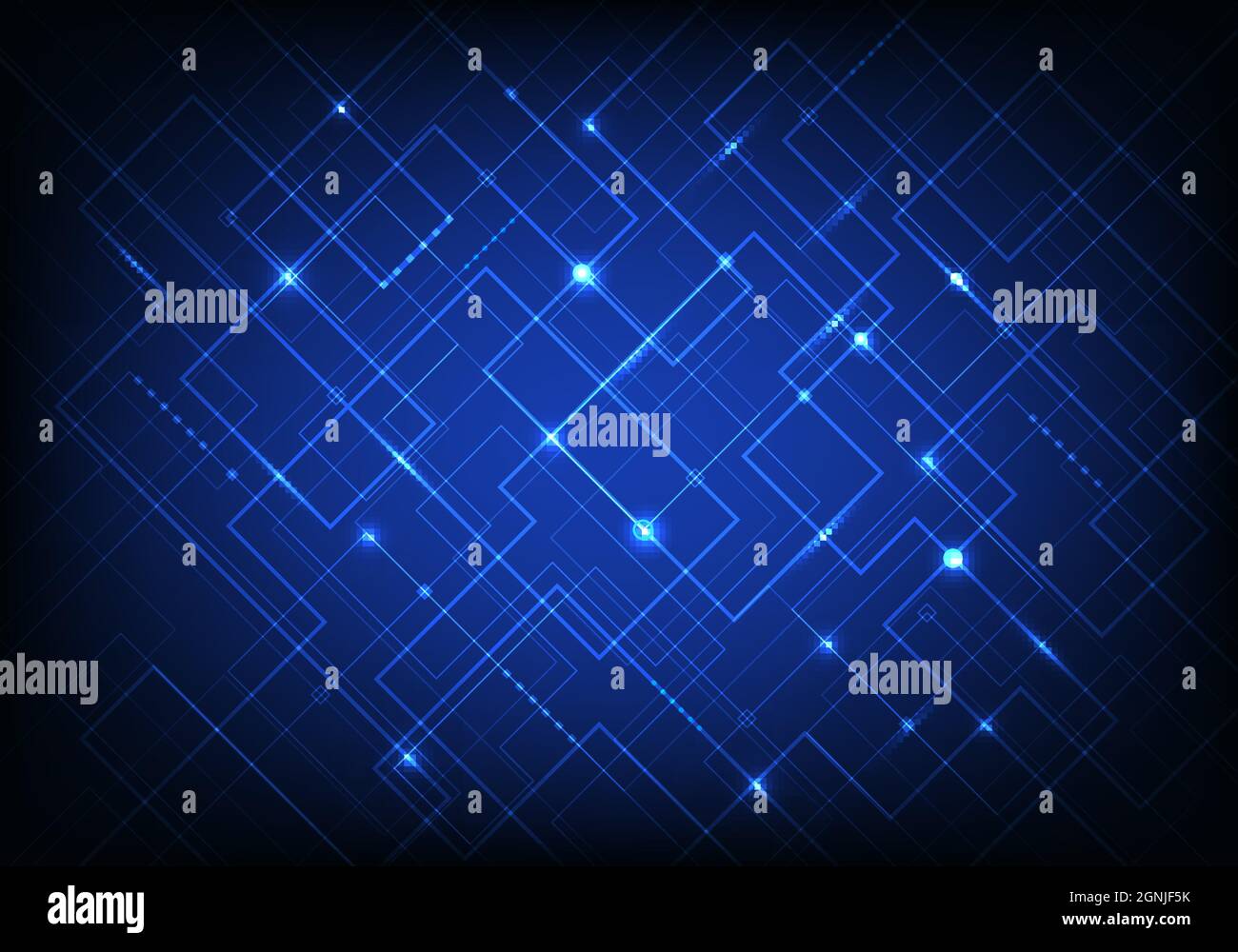 Abstract blue line grid pattern with light on dark blue background ...