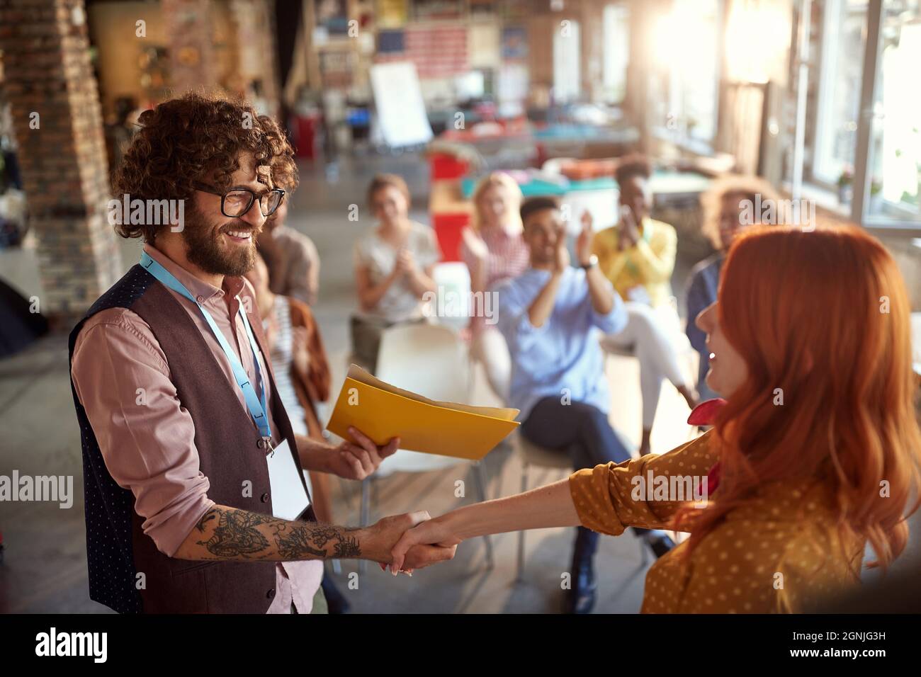 Group successful diligent smiling hi-res stock photography and images ...